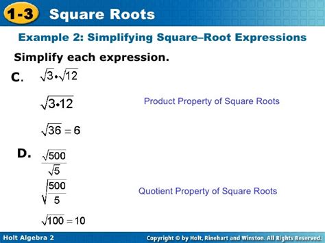 Algebra 2 919 Simplifying Square Roots