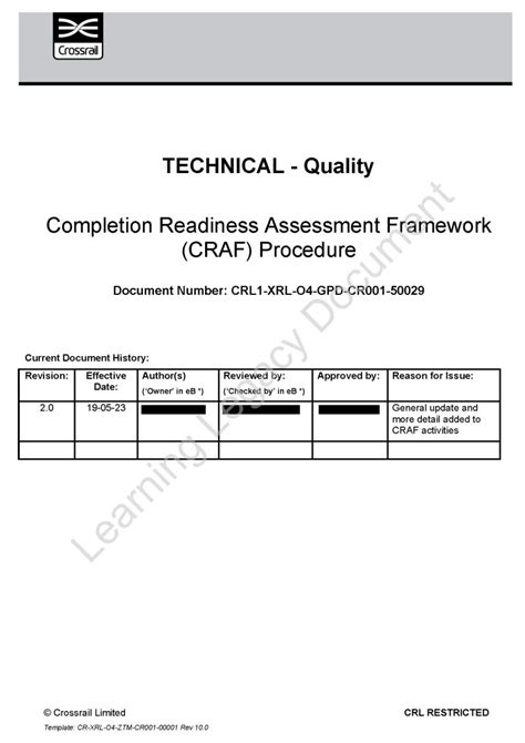 Completion Readiness Assessment Framework Craf Procedure Crossrail Learning Legacy