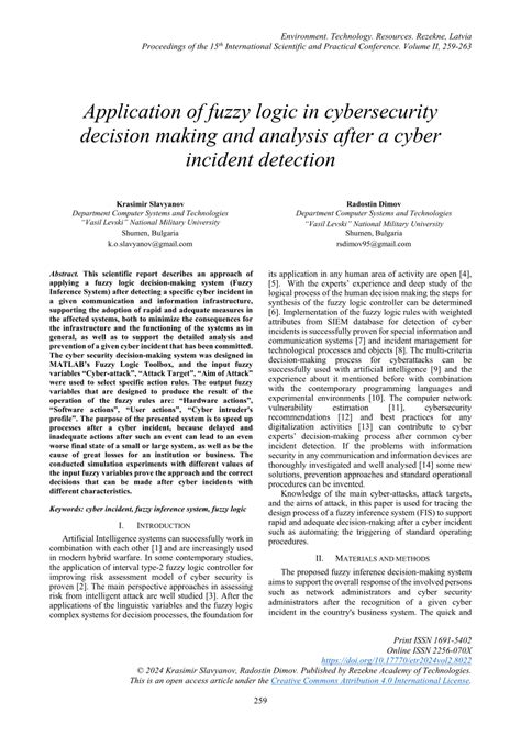 Pdf Application Of Fuzzy Logic In Cybersecurity Decision Making And