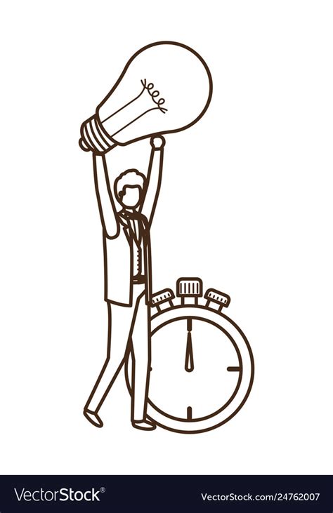 Businessmen With Clock And Light Bulb Character Vector Image