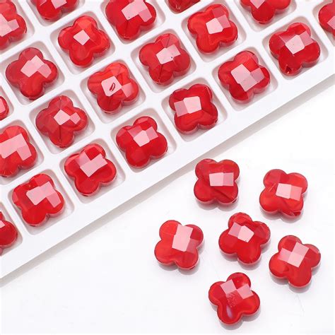 Badu Bg 30 бр Партида Мъниста с четирилистна детелина Стъклени мъниста с кръст 12 мм Чар