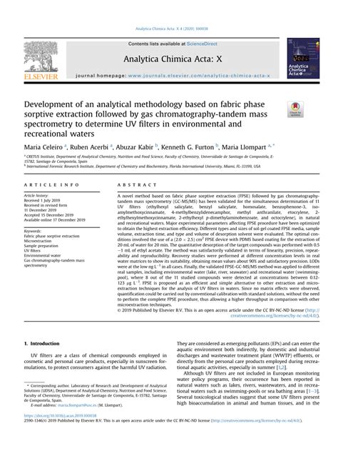 Pdf Development Of An Analytical Methodology Based On Fabric Phase Sorptive Extraction