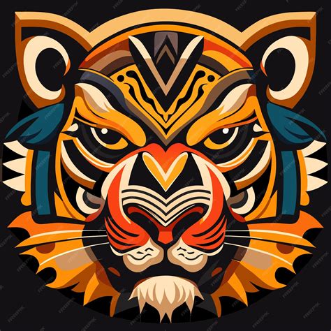 Tigre Con Detalles Tribales Aztecas Vector Premium