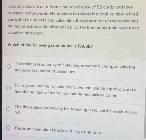Solved Joseph Selects A Card From A Standard Deck Of 52 Cards And Then Replaces It Afterwards