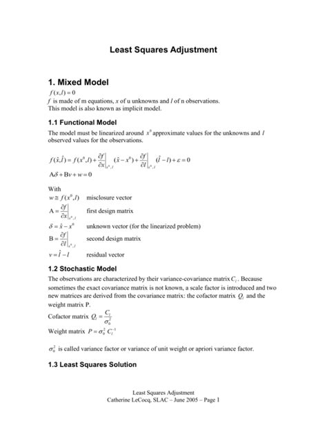 Least Squares Adjustment Mixed And Parametric Models