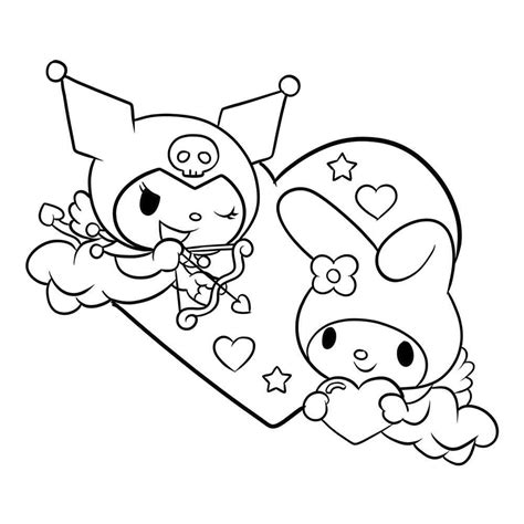 Раскраска Куроми и Май Мелоди на День святого Валентина распечатать или
