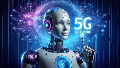 Advanced Humanoid Robot Interacting With Holographic 5g Network Concept High Speed Mobile