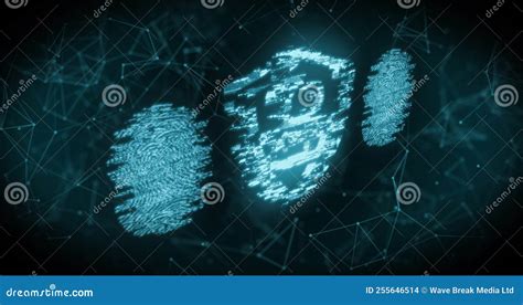 Fingerprint Scanner And Security Padlock Icon Against Network Of Connections Stock Illustration