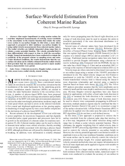 Pdf Surface Wavefield Estimation From Coherent Marine Radars