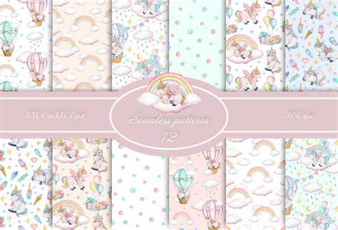 Cute Unicorns Seamless Patterns Graphic By Julia Badeeva · Creative Fabrica