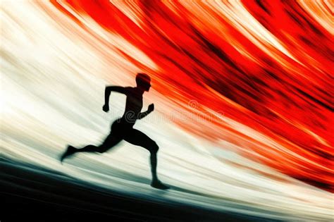 Silhouette Of Athlete Running At High Speed With Motion Blur Effect