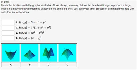 solved 1 point match the functions with the graphs labeled