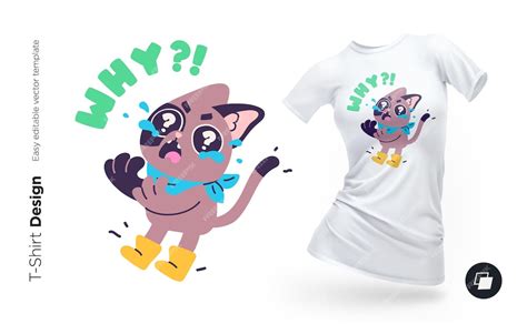 Забавный кошачий персонаж печать для плакатов с одеждой или сувениров вектор Премиум векторы