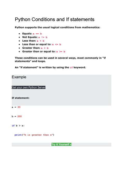 Python Notes Cmsc Python Conditions And If Statements Python Supports The Usual