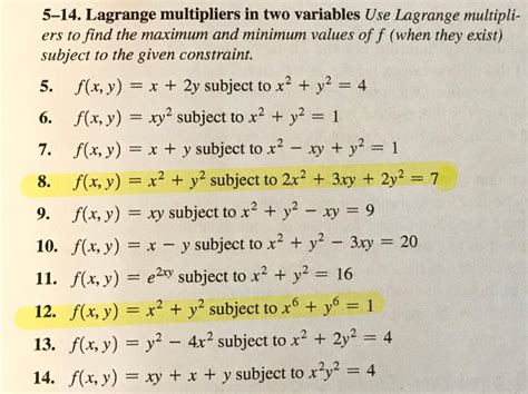 Solved 514 Lagrange Multipliers In Two Variables Use Chegg Com