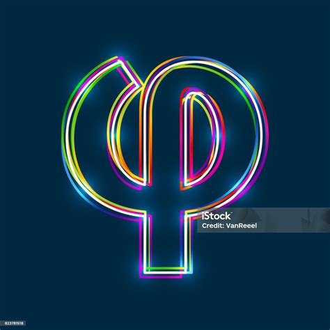 Phi Huruf Kecil Yunani Font Garis Besar Multiwaruan Vektor Dengan Efek Bersinar Terisolasi Pada