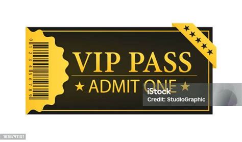 골드 티켓 Vip 패스 콘서트 파티 영화관 극장에 황금 텍스트 문자 및 바코드가 있는 입장권 광고 프로모션 배너 포스터에 대 한 흰색 배경입니다 벡터 일러스트 레이 션