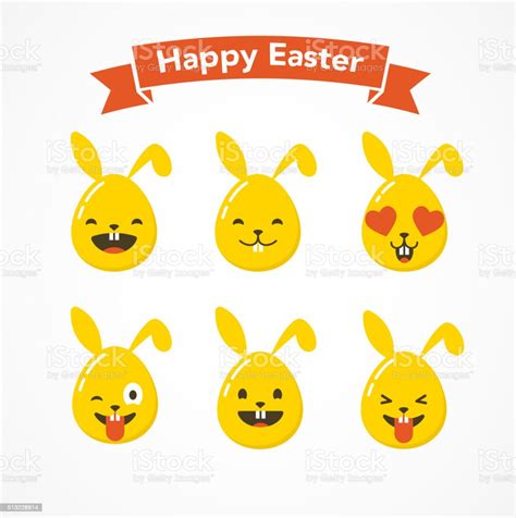 Happy Easter Bunny And Eggs Emoticons Emoji Greeting Card Stock