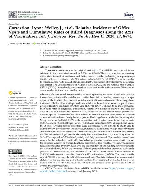 Correction Lyons Weiler J Et Al Relative Incidence Of Office