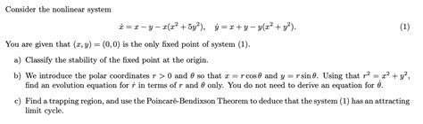 Solved Consider The Nonlinear System
