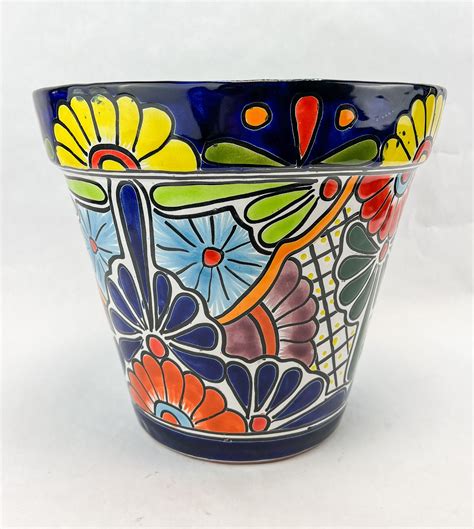 Talavera Flower Pot Tampered 11 Inches Mexican Clay Flower Pot Mexican