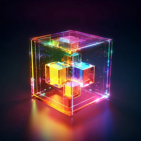 Abstract 3d Cube With Colorful Lights On Dark Background Vector