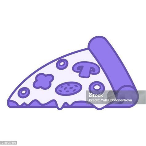 컬러 아이콘 피자 벡터 일러스트 레이 션 치즈 파프리카 소시지 버섯 올리브를 곁들인 피자 한 조각 맛있는 음식 패스트 푸드 컨셉 단순함에 대한 스톡 벡터 아트 및 기타