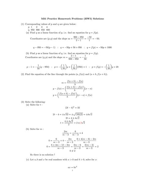 M31 Practice Prob Soln HW5 M31 Practice Homework Problems HW5 Solutions 1 Corresponding