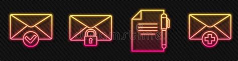 Set Line Document And Pen Envelope And Check Mark Mail Message Lock Password And Received