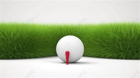 3d로 렌더링된 흰색 골프공은 흰색 배경을 배경으로 무성한 녹색 잔디 가운데 빨간색 티에 앉아 있습니다 녹색 잔디 배경 빨간색 배경 앉아 배경 이미지 Hd 녹색