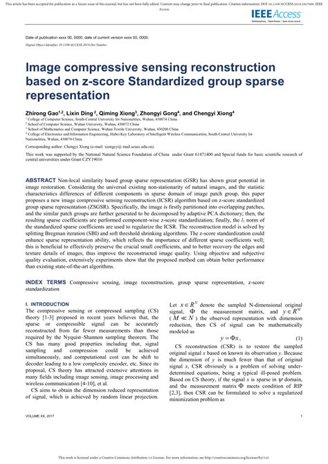 pdf image compressive sensing reconstruction based on z score standardized group sparse