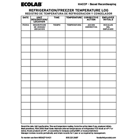 Haccp Freezer Temperature Log