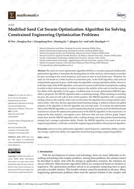 改进的沙猫群优化算法（modifiedsandcatswarmoptimization，mscso）（英文原文）资源 Csdn下载