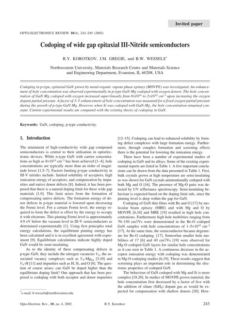 Pdf Codoping Of Wide Gap Epitaxial Iii Nitride Semiconductors