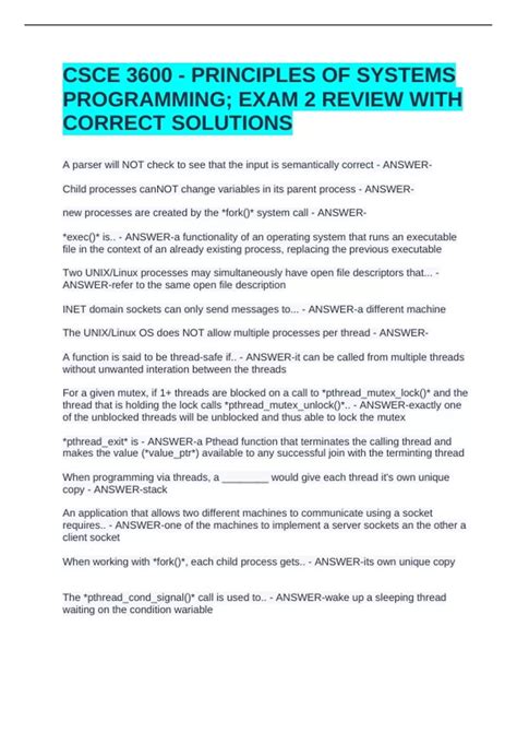 Csce 3600 Principles Of Systems Programming Exam 2 Review With Correct Solutions Csce 3600
