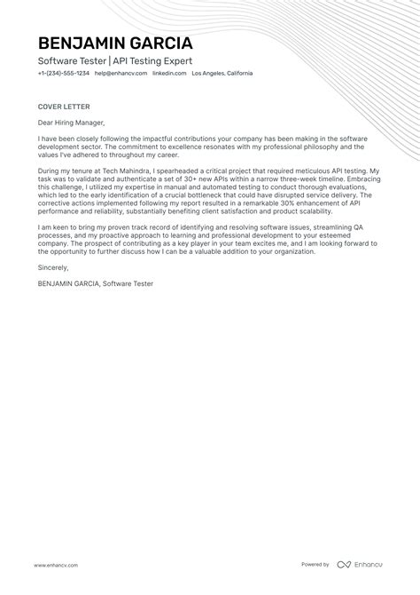 Professional Manual Tester Cover Letter Examples And Template For Enhancv