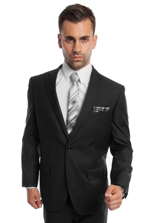 34 Black Modern Fit Business Suit For Men Two Button Style
