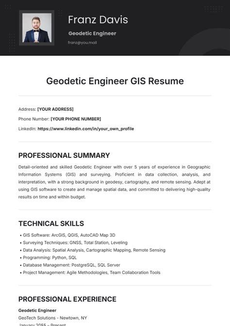 Free Geodetic Engineer Gis Resume Template To Edit Online