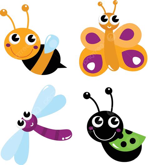 Cute Little Cartoon Bugs Isolated On White Cute Bug Butterfly Vector