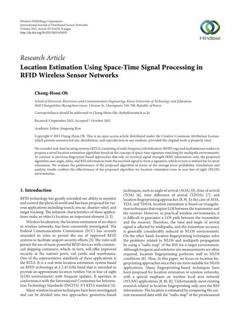 Pdf Location Estimation Using Space Time Signal Processing In Rfid Wireless Sensor Networks