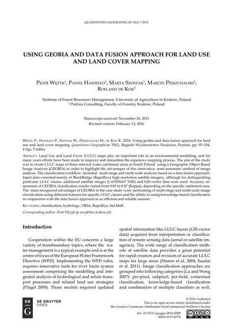 Pdf Using Geobia And Data Fusion Approach For Land Use And Land Cover Mapping