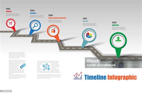 포인터가 있는 비즈니스 로드맵 타임라인 인포그래픽 템플릿 벡터 일러스트레이션 0명에 대한 스톡 벡터 아트 및 기타 이미지 0