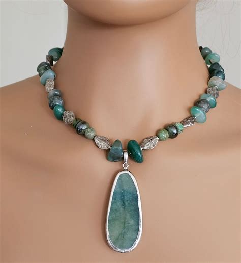 Green And Silver Chunky Necklace Green Aggot Pendant Payhip