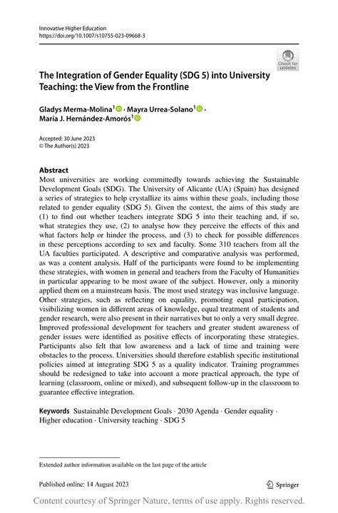 Pdf The Integration Of Gender Equality Sdg 5 Into University
