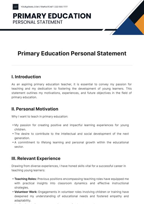 Free Primary Education Personal Statement Template To Edit Online