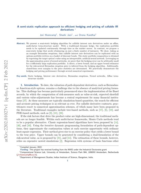 Pdf A Semi Static Replication Approach To Efficient Hedging And