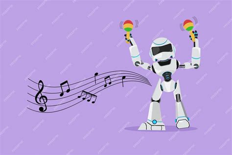 음악 축제에서 마라카스 악기와 평면 만화 스타일 그리기 로봇 수행자 현대 로봇 인공 지능 전자 기술 산업 그래픽 디자인 벡터 일러스트 레이 션 프리미엄 벡터