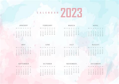 현대적인 스타일의 수채화 손으로 그린 달력 2023 템플릿 디자인 프리미엄 벡터