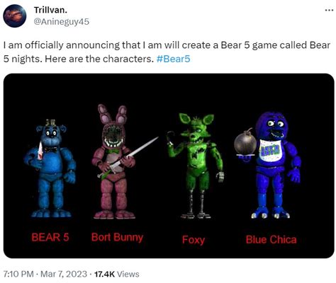 I Am Officially Announcing That I Am Will Create A Bear 5 Game Called Bear 5 Nights Here Are