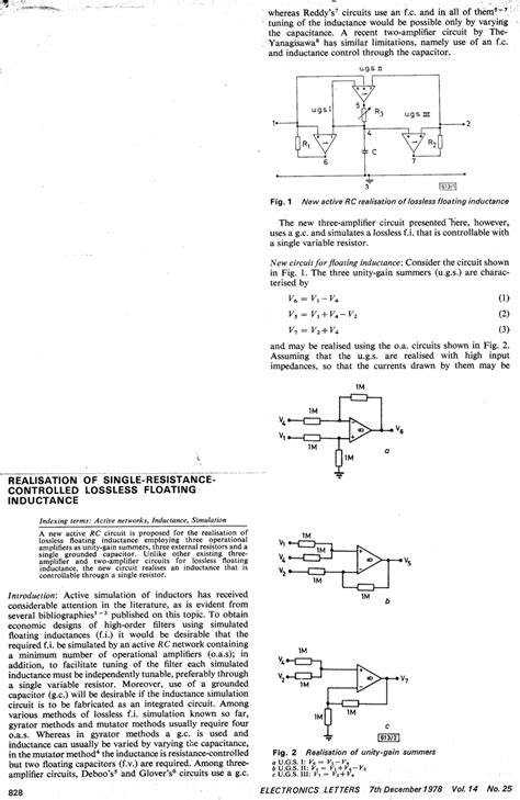 Pdf Realisation Of Single Resistance Controlled Lossless Floating Inductance